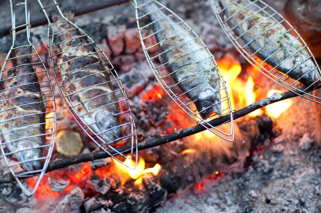 Cooking Fish at Camp - Caveman Style Cooking - Pan Cooking Perch, Trout ...